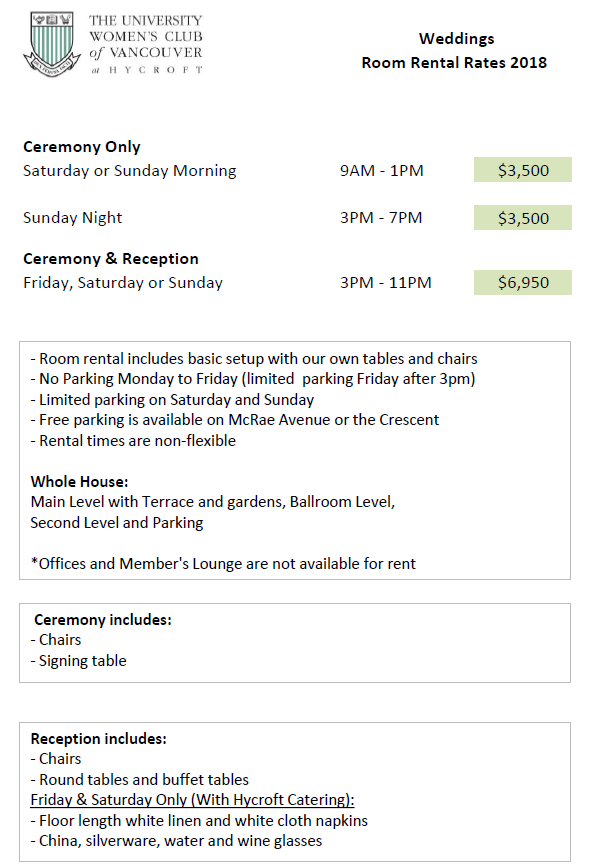 Hycroft Weddings - The University Women's Club of Vancouver